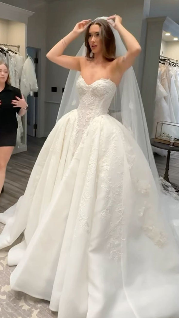 Classic Bridal Gown Ball Gown Sweetheart Lace White Wedding Dresses Mi ...